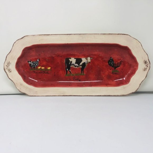 Dining | Country Farmhouse Fish Platter Stoneware Cow Chicken Rooster ...
